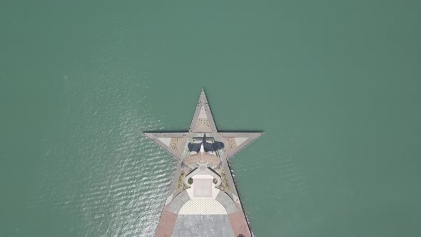 Aerial view of Eagle statue Dataran Helang on star shaped square, Kuah ...