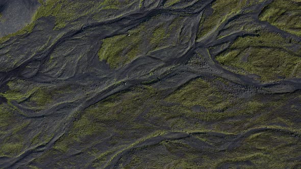 Drone Over Landscape With Dry Riverbed Of Braided River, Stock Footage