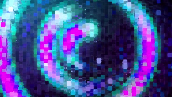 Abstract Swirl of Neon Pixels Moves Counterclockwise, Motion Graphics