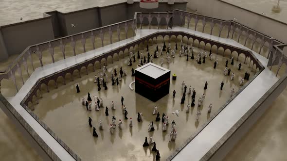 Top View of Muslims Tawaf Kaaba in Rainy Weather, Motion Graphics ...