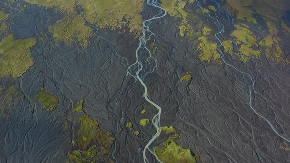 Drone Over Landscape With Dry Riverbed Of Braided River, Stock Footage