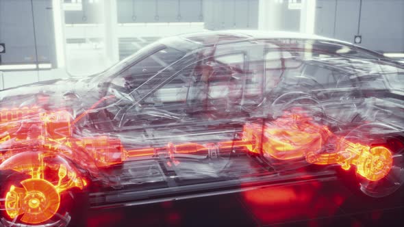 Transparent Car with Engine in Laboratory, Motion Graphics | VideoHive