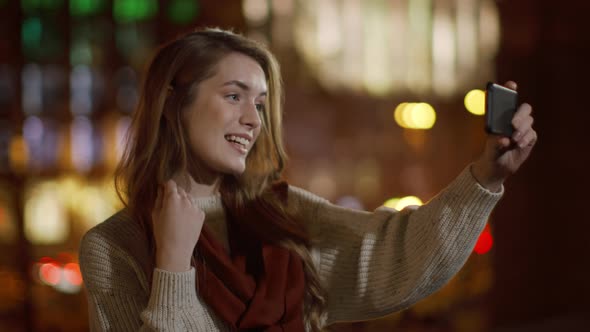 Cute Woman Having Video Call Phone Outdoors,Cheerful Girl Recording ...