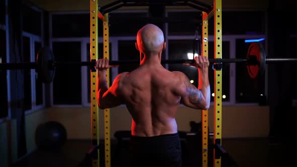 Back View of Shirtless Man Lifting Barbell, Stock Footage | VideoHive