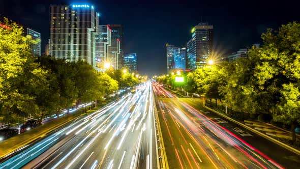 Time lapse of busy freeway traffic at night in beijing city，china ...