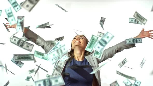 Money Falling on Happy Businesswoman, Stock Footage | VideoHive