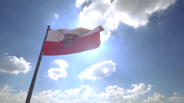 Thuringia Flag with Emblem on a Flagpole V4, Motion Graphics | VideoHive