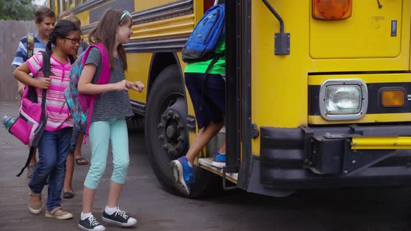 Students get onto school bus, slow motion, Stock Footage | VideoHive