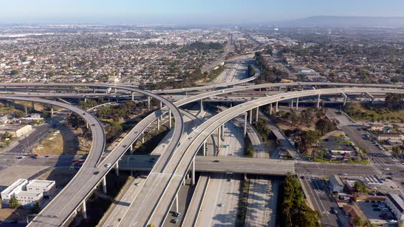 Huge Freeway Overpass and Cityscape of Los Angeles, California, Aerial ...