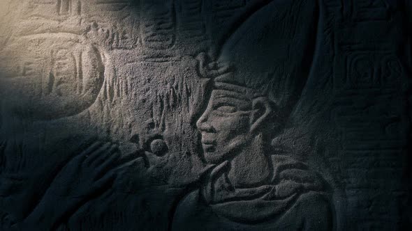 Pharaoh Stone Carving Revealed In Shaft Of Light, Stock Footage | VideoHive