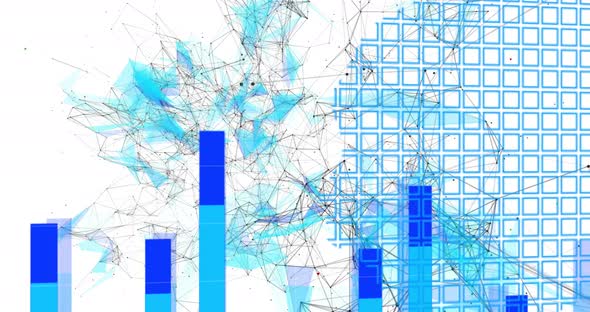 Blue graphs moving over network of connections against world map ...