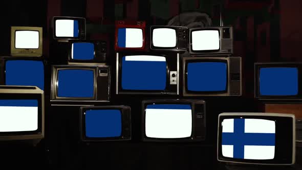 The flag of Finland on Retro TV Screens., Stock Footage | VideoHive
