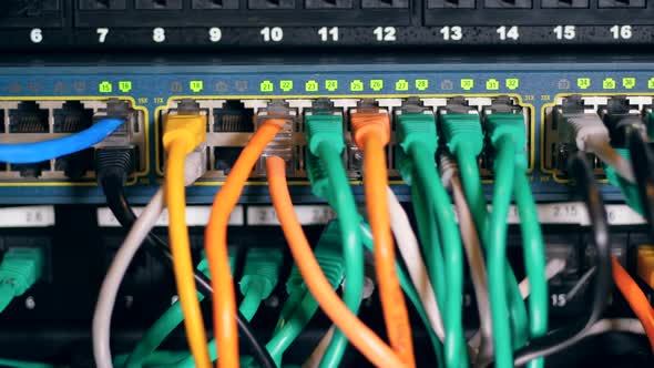 Real Modern Datacenter Cables and Wires. Connection Concept., Stock Footage