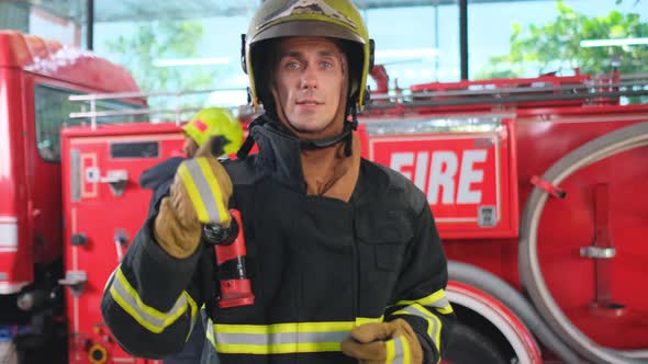 One of fireman report and explain the process before go to work of fire ...