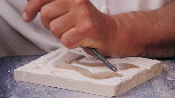 Craftsman Making Stone Fresco Closeup, Stock Footage | VideoHive