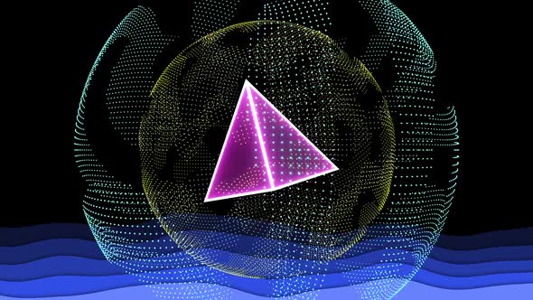 Rotation Of The Pyramid In Neon Circles ProRes Alpha 4K, Motion Graphics
