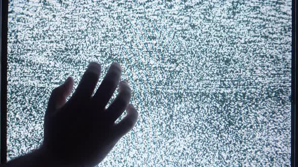Human Hand Touching Old Retro Television Screen with Ripples Wavy ...