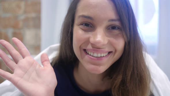 Hello, Hispanic Woman Waving Hand to Welcome, Stock Footage | VideoHive