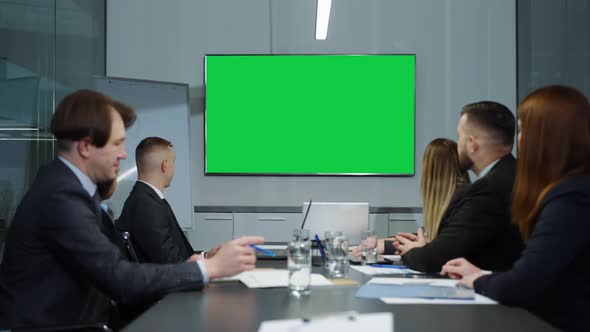 Green Screen in Office at Teleconference with Business Partners, Stock ...
