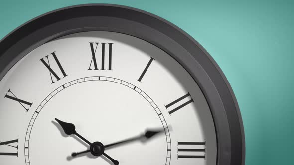 Isolated Latin Clock Face On Cyan Blue Wall, Stock Footage | VideoHive