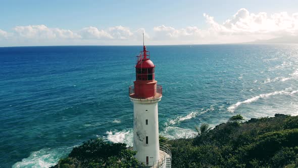 Old Lighthouse and Sea Waters in Sunny Weather. Aerial View of a ...