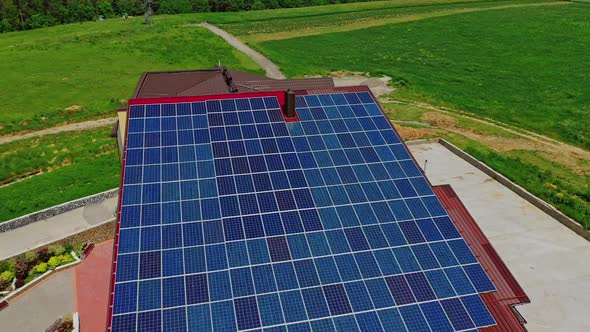 Aerial top down view of solar panels modules mounted on roof, Stock Footage