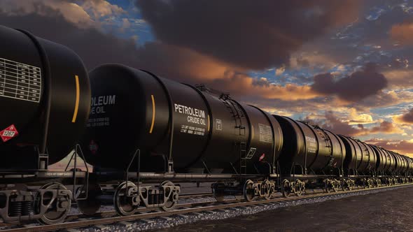 Oil Transportation Train with Petroleum Tank Wagons on the Rails ...