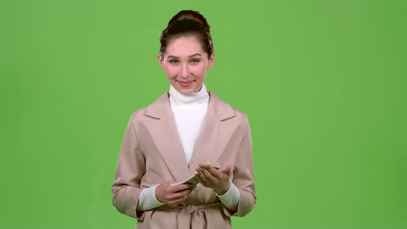 Girl Won the Jackpot in the Lottery. Green Screen. Slow Motion, Stock ...
