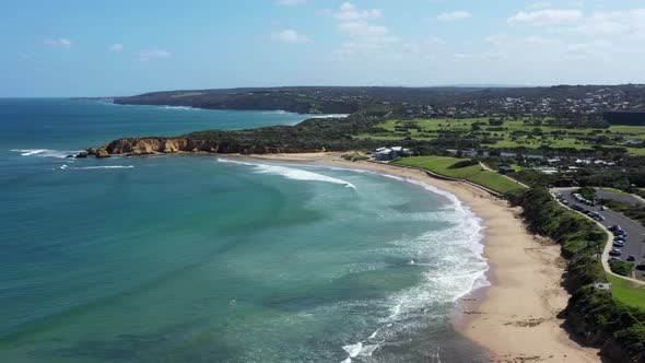 AERIAL Over Torquay Beach With Rocky Point Lookout And Jan Juc, Stock ...