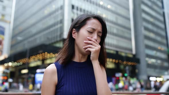 Woman coughing outside due to air pollution , Stock Footage | VideoHive