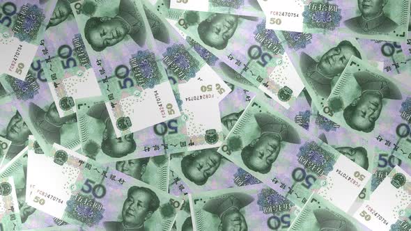 50 Chinese Yuan bills background. Many banknotes., Motion Graphics