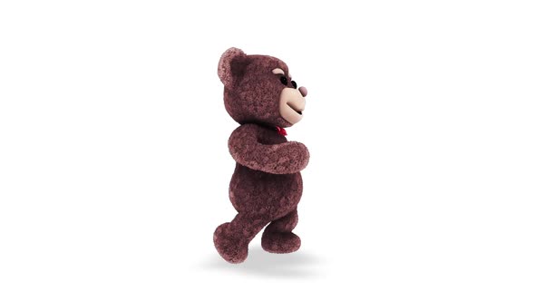 3d Teddy Bear Walking Side View Loop On White Background, Motion Graphics