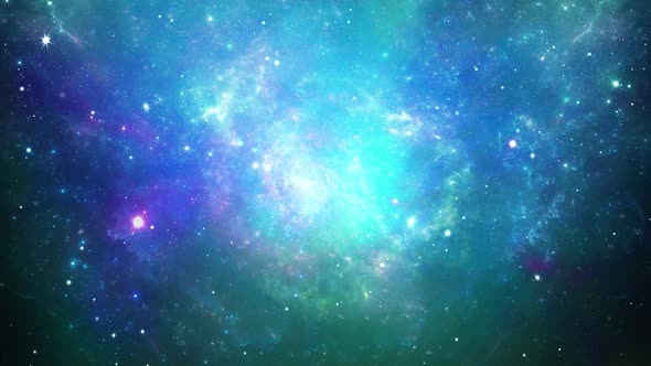 Seamless loop galaxy exploration through outer space towards glowing ...