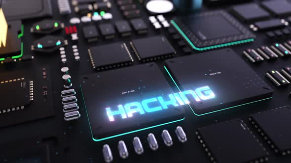 hacking the header on the background of a chip with a lot of processes ...