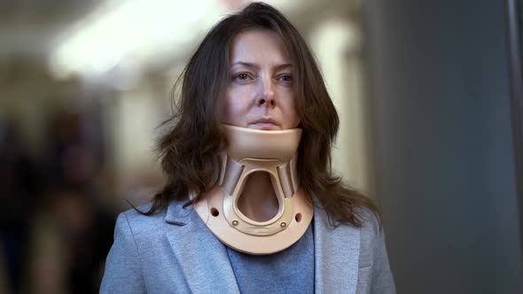 Portrait of Adult Woman with Medical Neck Brace for Curing Neck Injury ...