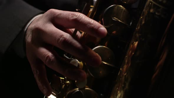 Musician Presses the Saxophone Valves Closeup, Stock Footage | VideoHive