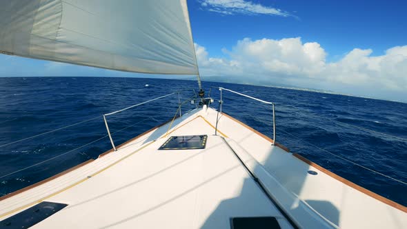 First-person View From a Yacht Sailing Across the Sea. Sailing Boats in ...