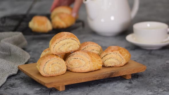 Gata Traditional Armenian Sweet Pastry with a Cup of Tea, Stock Footage