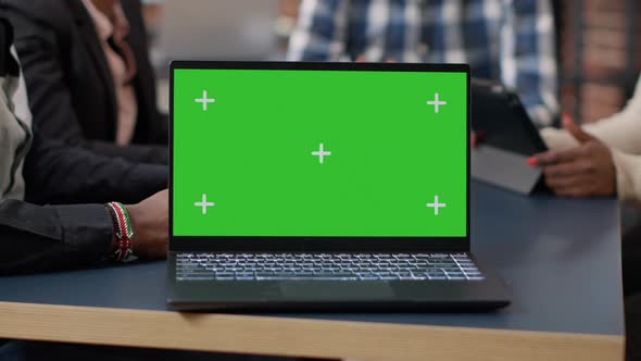 Laptop Display with Green Screen Background on Office Desk, Stock Footage