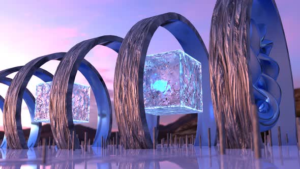 Fantastic mechanism consisting of rotating ice cubes in motion. 3d ...