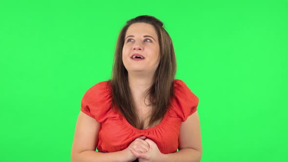 Portrait of Cute Girl with Wow Face Expression Is Surprised at What Is ...