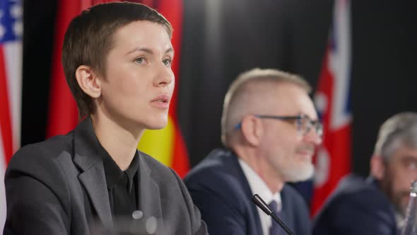 Female Political Leader Giving Speech at Press Conference, Stock Footage
