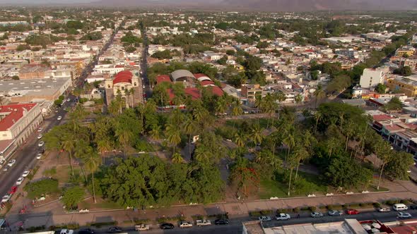 Drone Towards Tall Palm Trees With Ornamental Fountain At Jardín Núñez ...