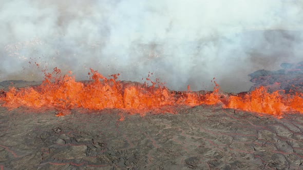 Fagradalsfjall Volcano Blowing in Iceland - Aerial View, Stock Footage