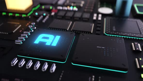 AI header. next-generation chip and processor animation. , Motion Graphics