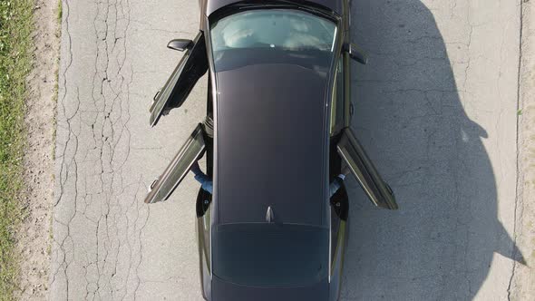 Three Doors of a Passenger Car are Closed in Turn Top View, Stock Footage
