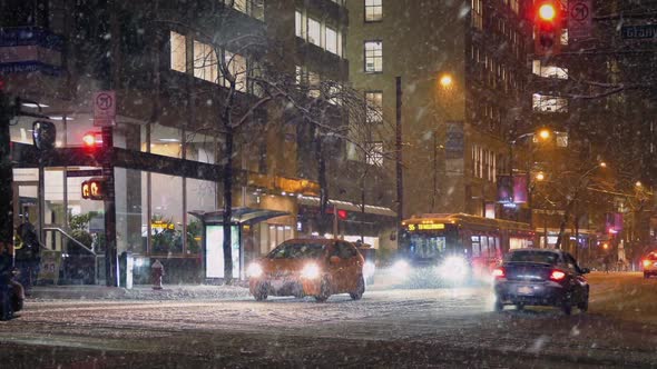 City Road In Snowstorm At Night, Stock Footage | VideoHive