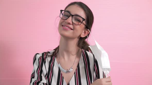 Young Woman Take Off Face Mask Removing From Face, Stock Footage ...
