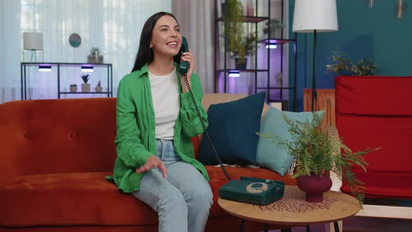 Girl Making Retro Telephone From 90s Conversation with Friends Sitting ...