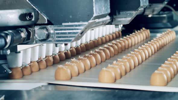 Factory Machine is Manufacturing Batches of Fudge Candies, Stock Footage